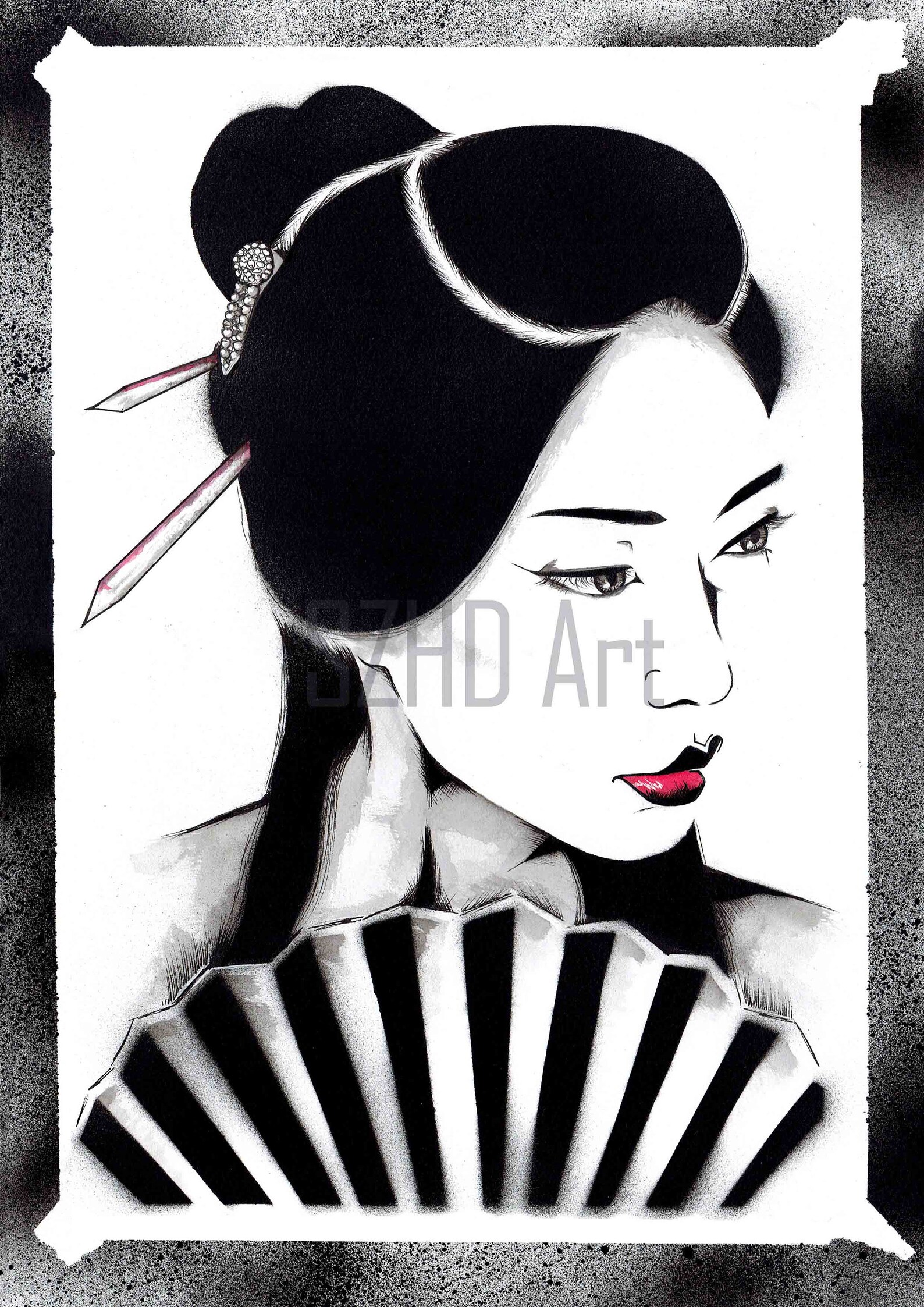 Geisha Portrait Geisha Art Stencil Art Poster Print A4 Etsy
