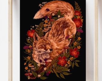 Fox Botanical Art - Etsy