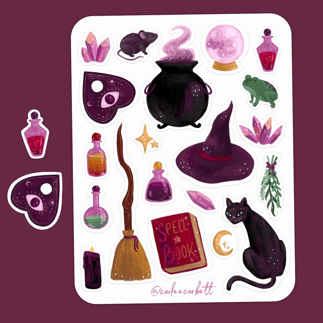 Magic Witch Sticker Sheet PNG, Witchy Stickers, Printable Halloween ...