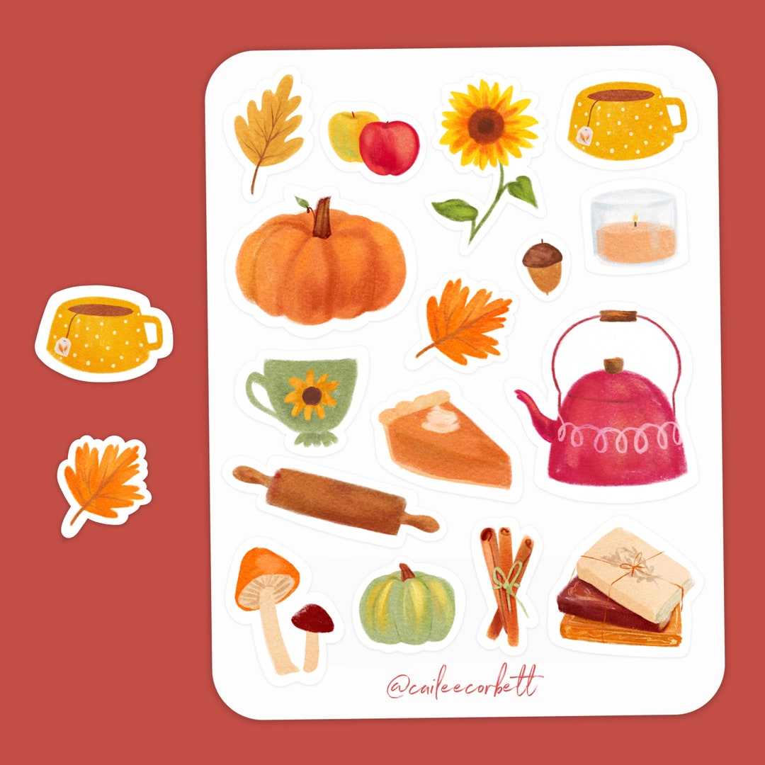 Fall Cottagecore Sticker Sheet PNG, Hygge Art, Printable Stickers, Fall ...