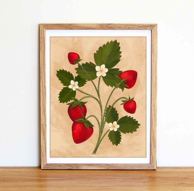 Strawberry Wall Art Vintage Floral Strawberry Art Print | Etsy