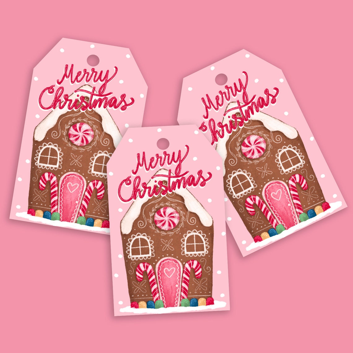 Printable Gingerbread House Tags, Pink Gingerbread House Christmas Tags ...