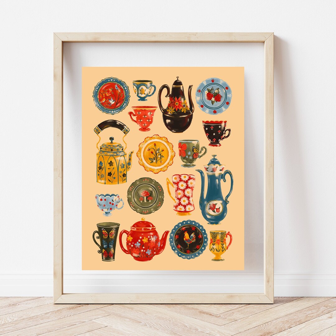 Tea Time Art Print, Tea Wall Decor, Vintage Teapot and Teacup Art ...
