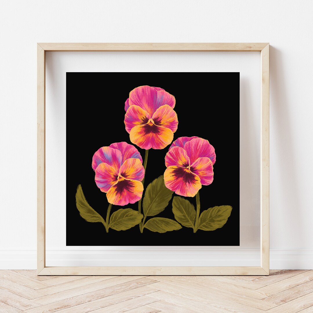 Colorful Pansy Art Print, Golden Afternoon Wall Art, Singing Flowers ...