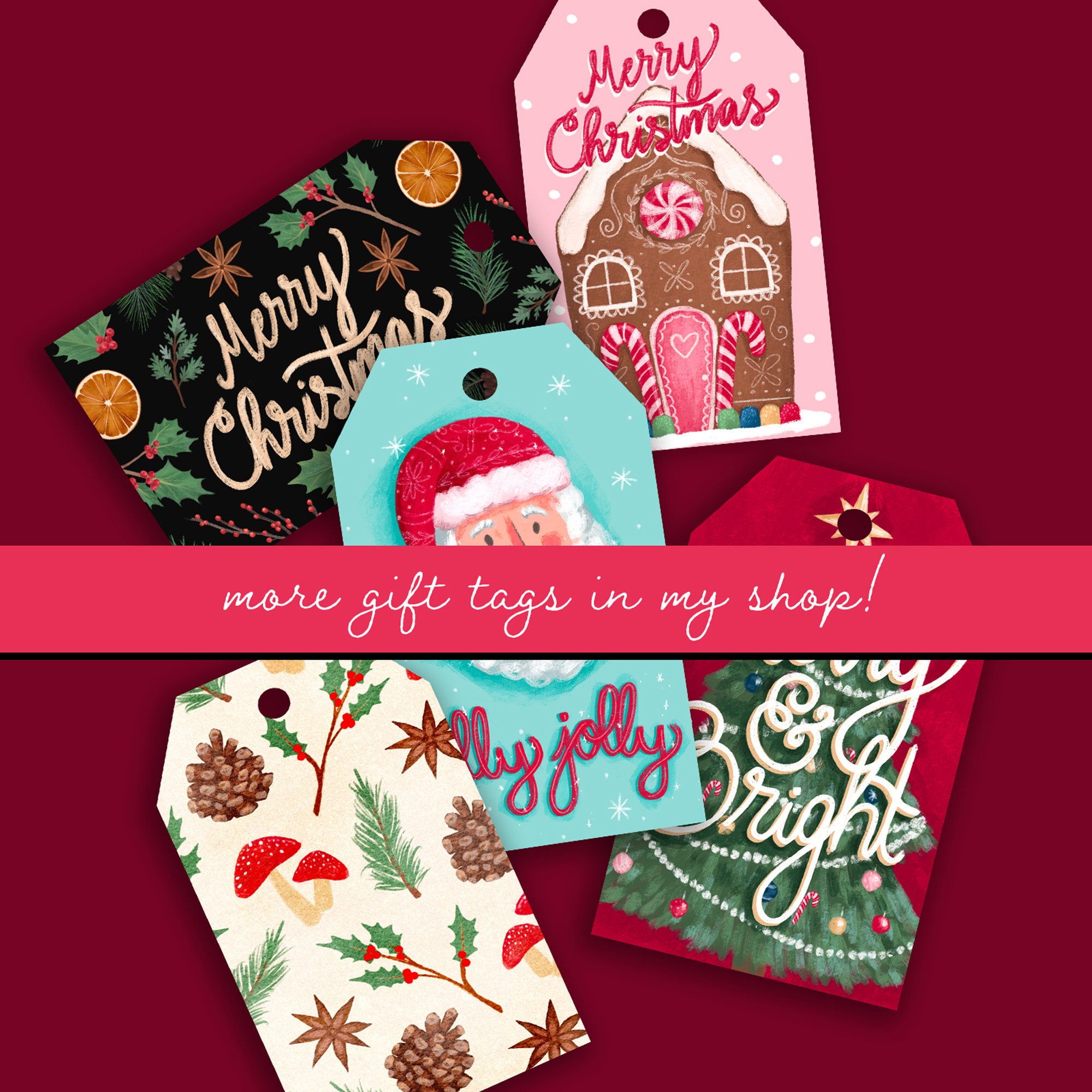 Printable Gingerbread House Tags, Pink Gingerbread House Christmas Tags ...