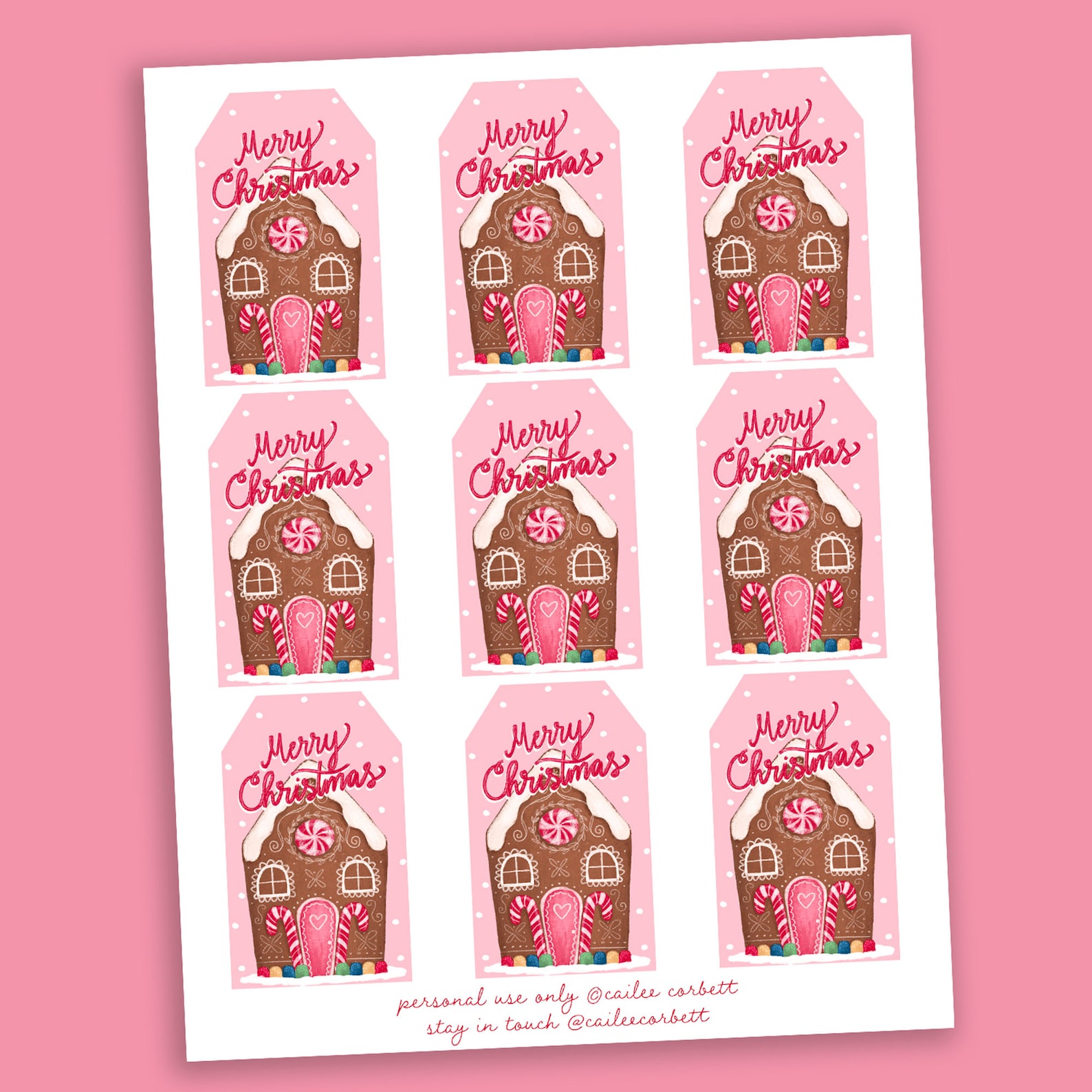 Printable Gingerbread House Tags Pink Gingerbread House | Etsy