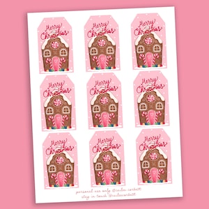 Printable Gingerbread House Tags, Pink Gingerbread House Christmas Tags ...