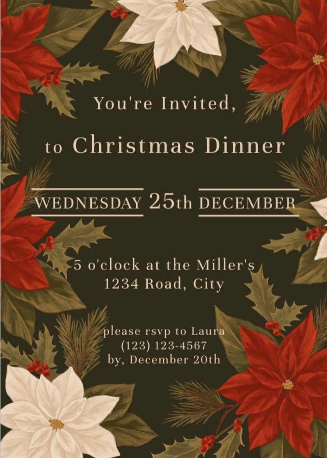Printable Christmas Dinner Invitation, Editable Text and Background ...