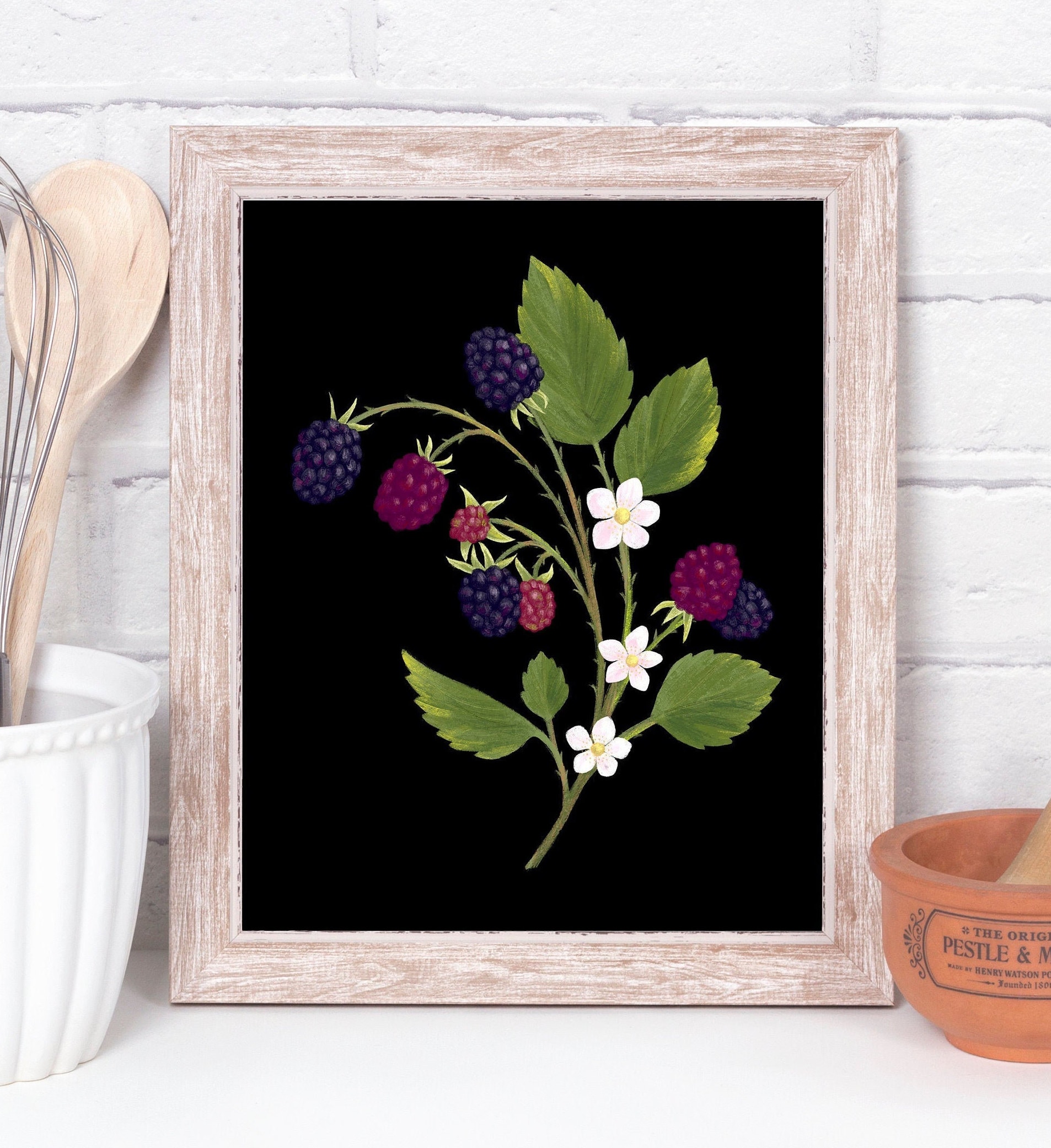 Blackberry Branch Art Print Blackberry Painting Dark - Etsy Canada