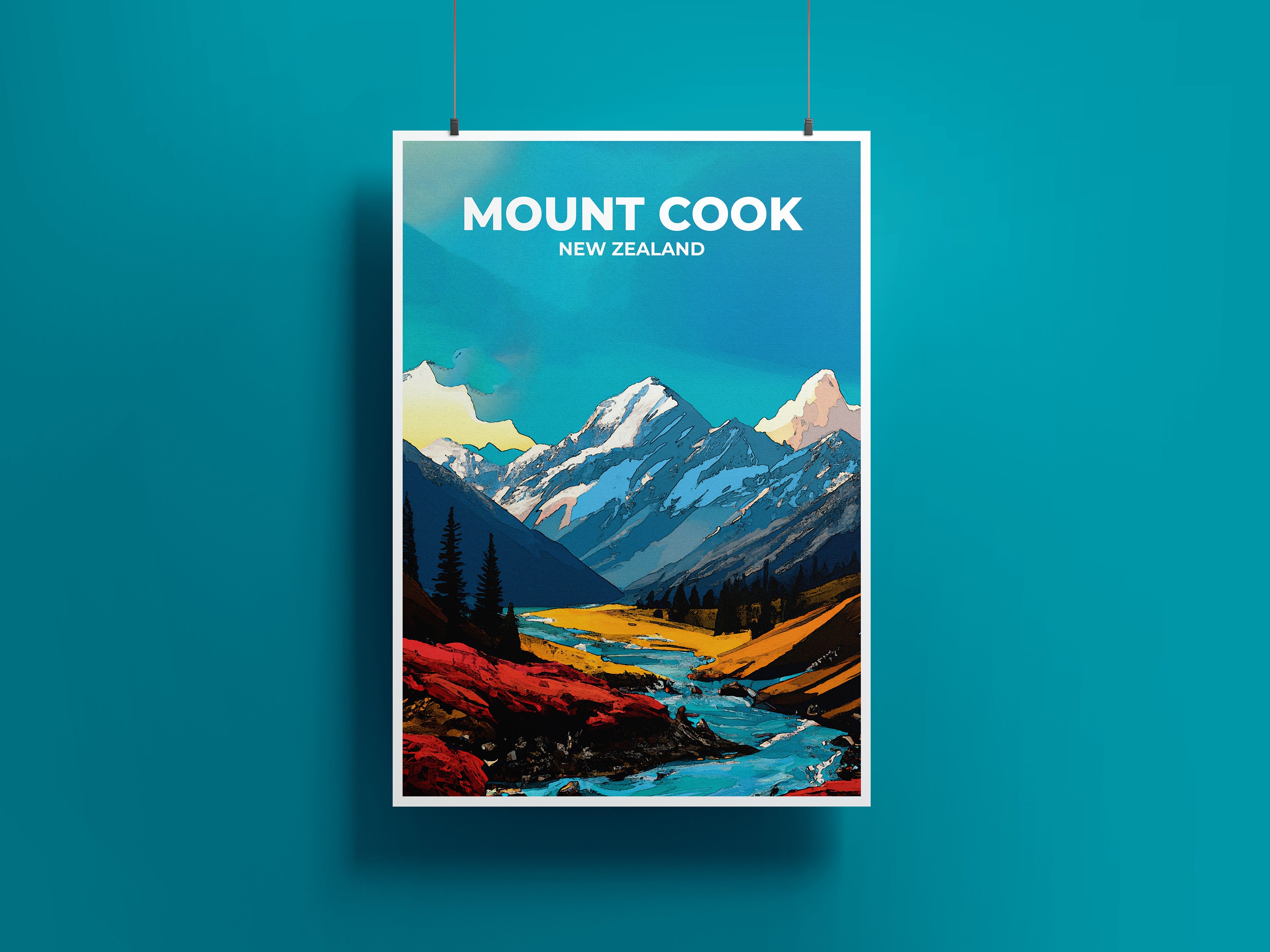 Mount Cook Poster | New Zealand | Wall Art Print for Home and Office ...