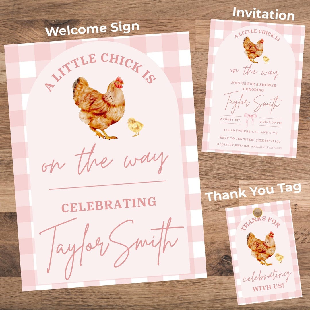 Chick Theme Baby Shower - Welcome Sign, Invitation, Thank You Tag ...