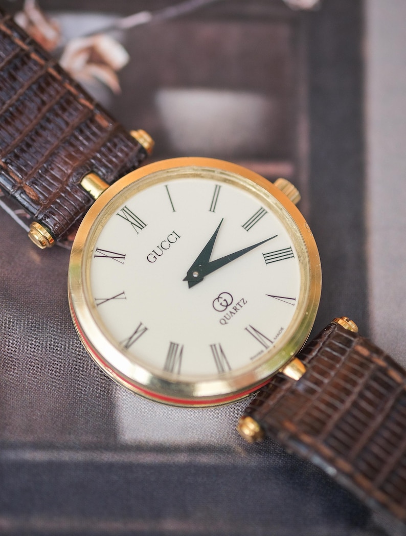 Vintage 1980s Gucci Ladies Watch Gold-plated, Leather Strap Authentic ...
