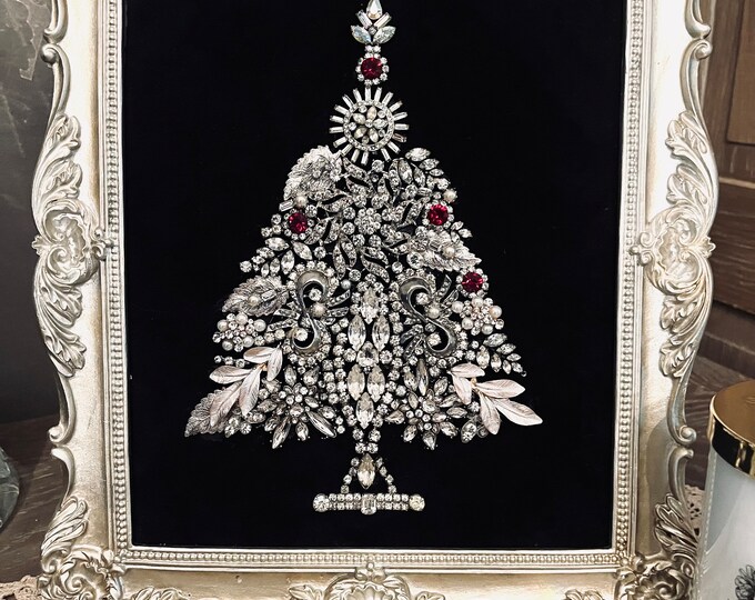 Gorgeous Framed Vintage Jewelry Collage Art, Clear Rhinestones ...