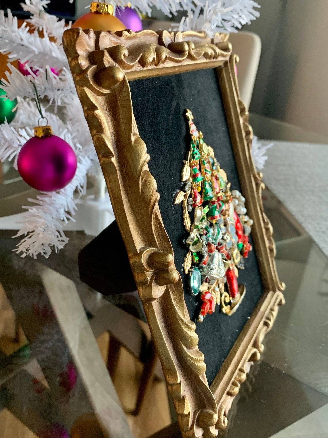 Small Vintage Jewelry Collage Art, Rhinestone and Other Christmas Theme ...