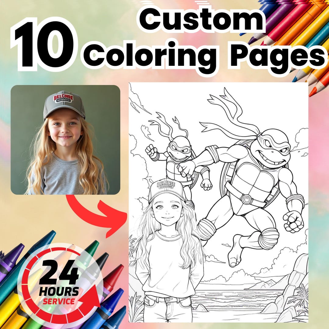10 Custom Coloring Pages From Photo | Birthday Gift for Kids or Adults ...