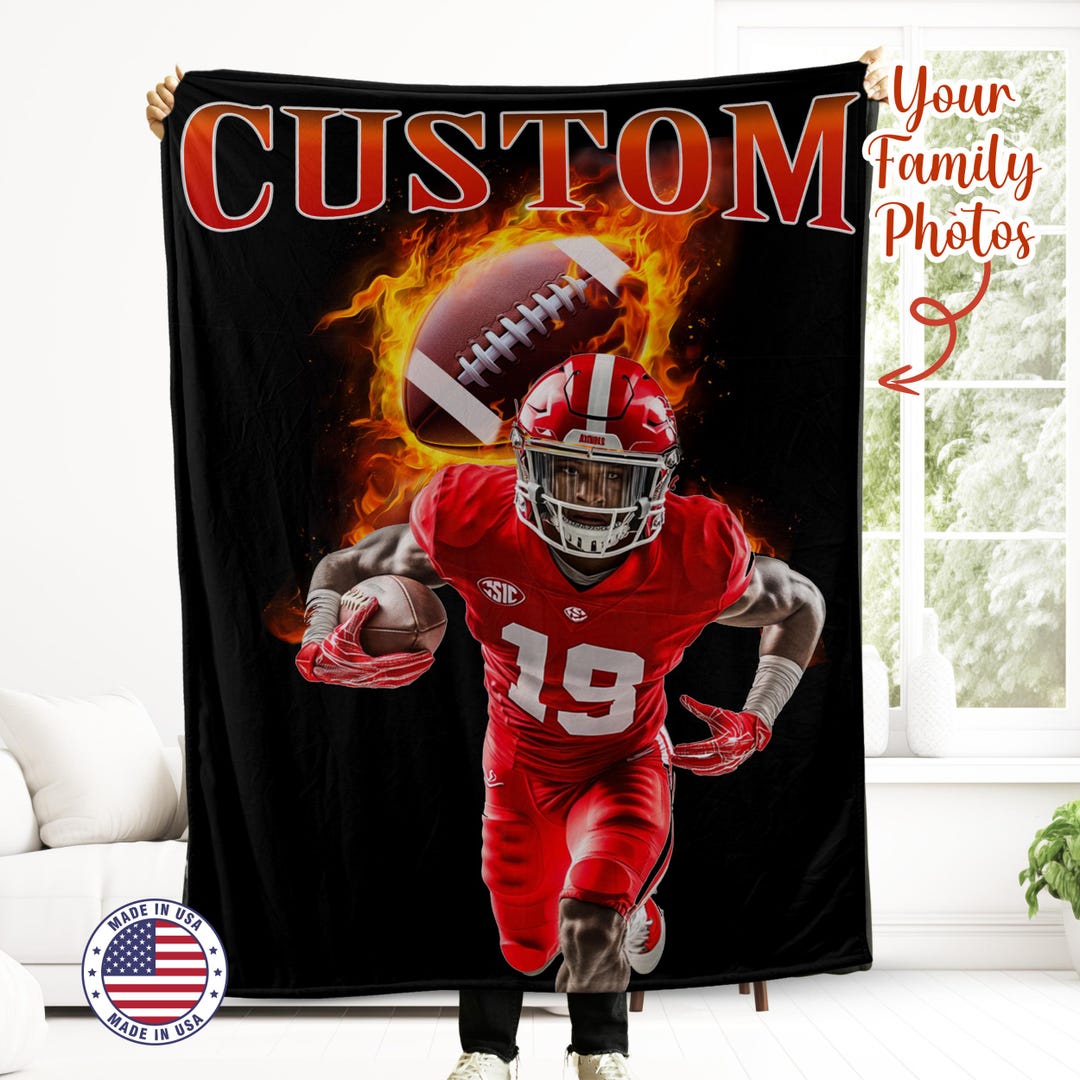 Custom Football Blanket, Football Player Blanket, Custom Name & Number ...