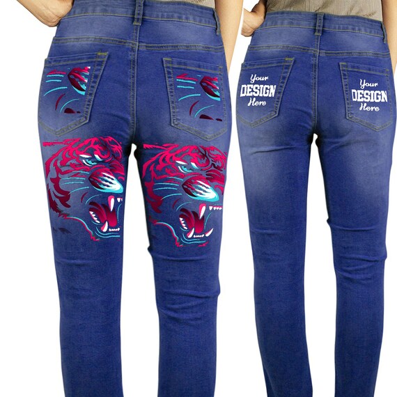 Custom Women Jeans Add Your Own Text Images Cotton Jeans Customized Denim Small to 2xl Trendy Jeans Etsy