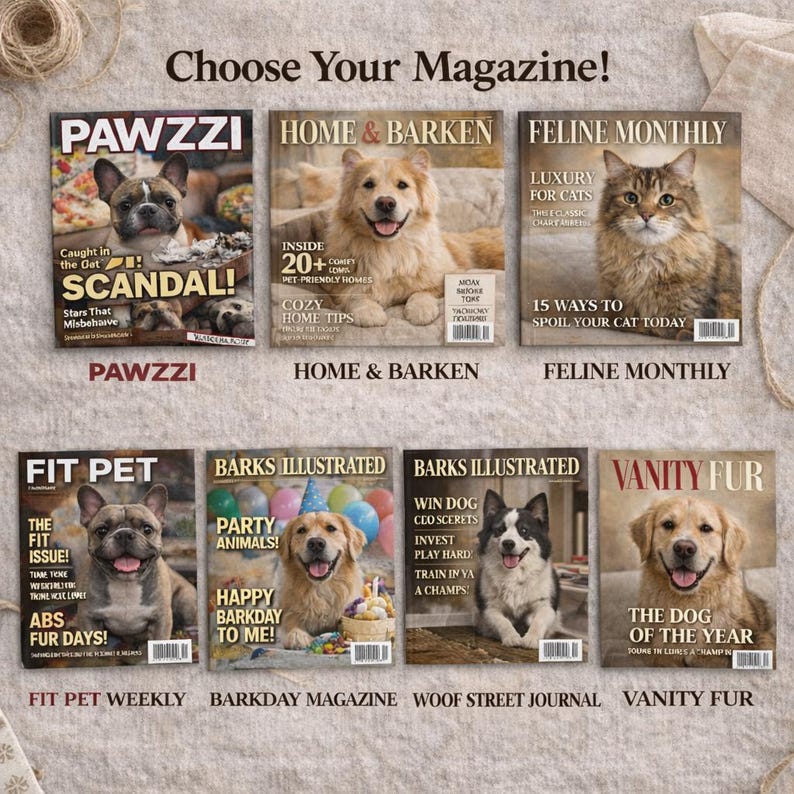 Custom Pet Magazine Cover, Personalized Dog Portrait, Customized Cat ...