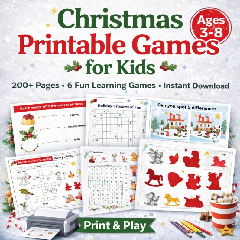 Kids Christmas Games Bundle PDF | 200+ Pages Printable Activities ...