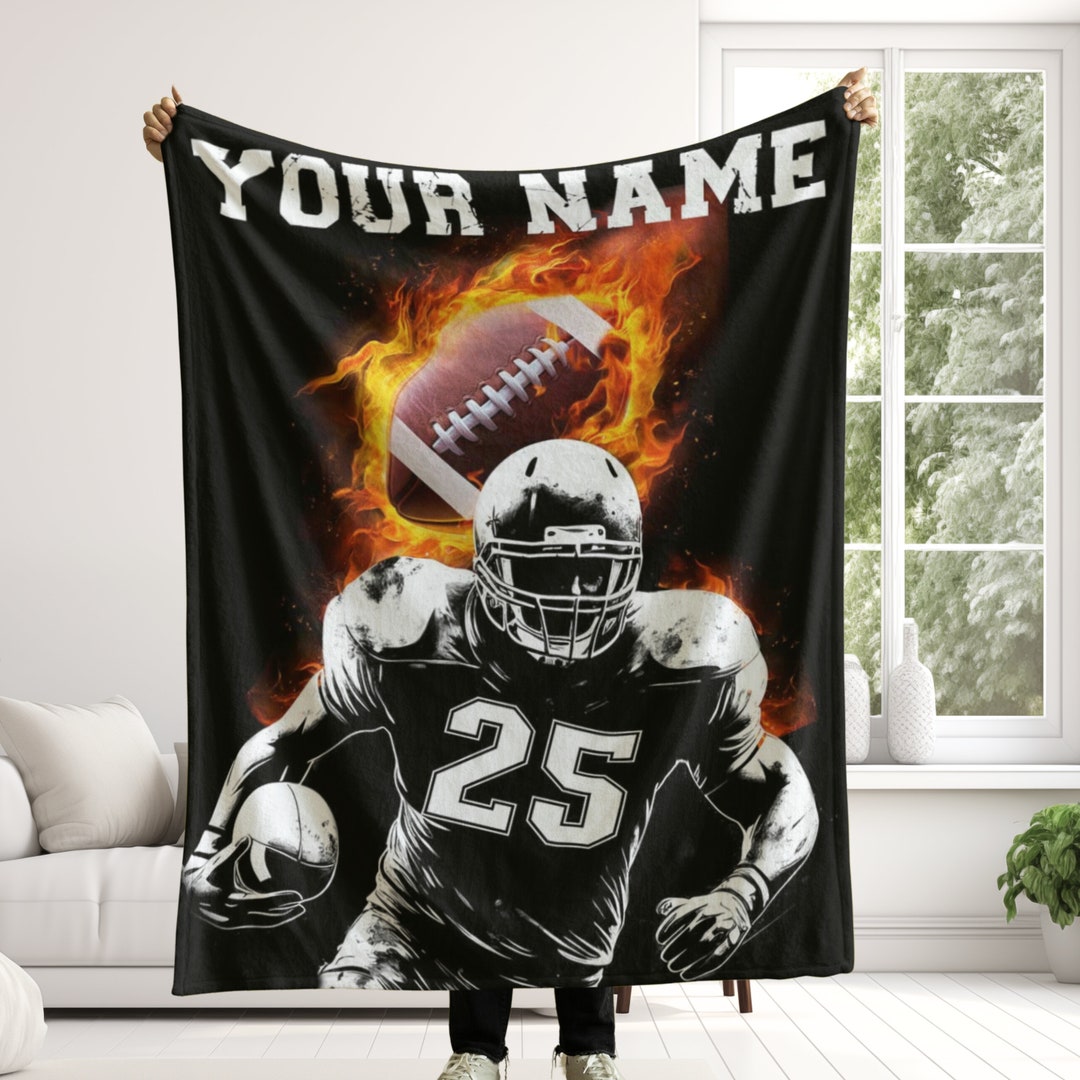 Custom Football Blanket, Football Player Blanket, Custom Name & Number ...