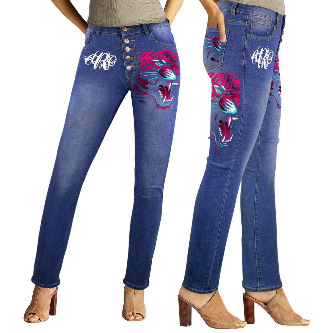 Custom Women Jeans, Add Your Own Text & Images, Cotton Jeans Customized ...