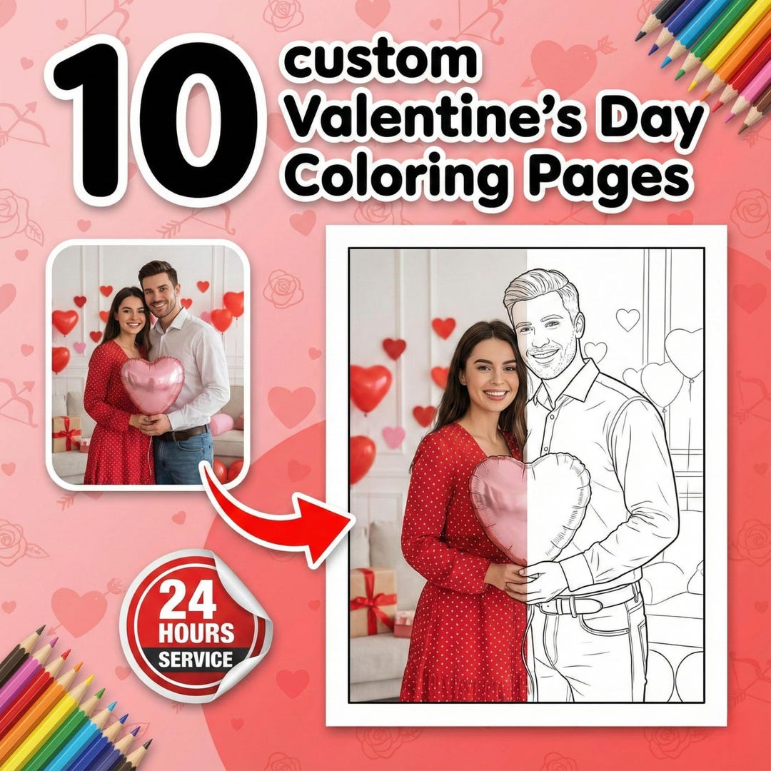 10 Custom Coloring Pages From Photo | Valentine's Day Personalized Gift ...