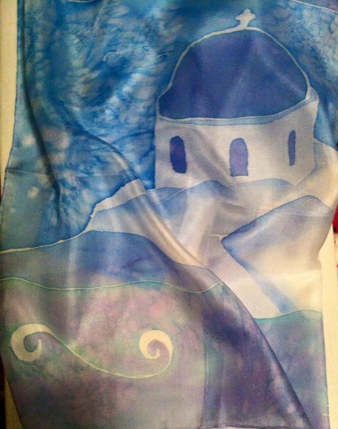 Santorini SILK Scarf, LONG Greek Shawl, Blue Headscarf, Greek Church ...