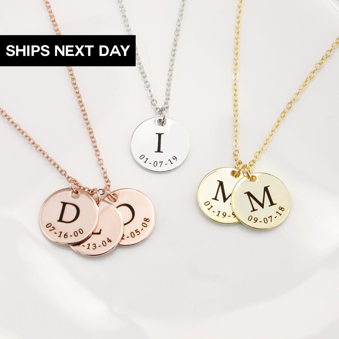 Custom Initial Necklace, Personalized Date Necklace, Family Necklace ...