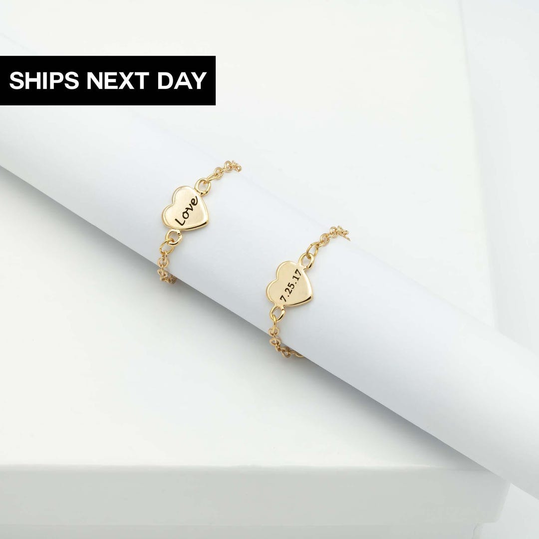 Personalized Heart Charm Chain Ring: Gold, Rose Gold, or Silver, EFR-05 ...