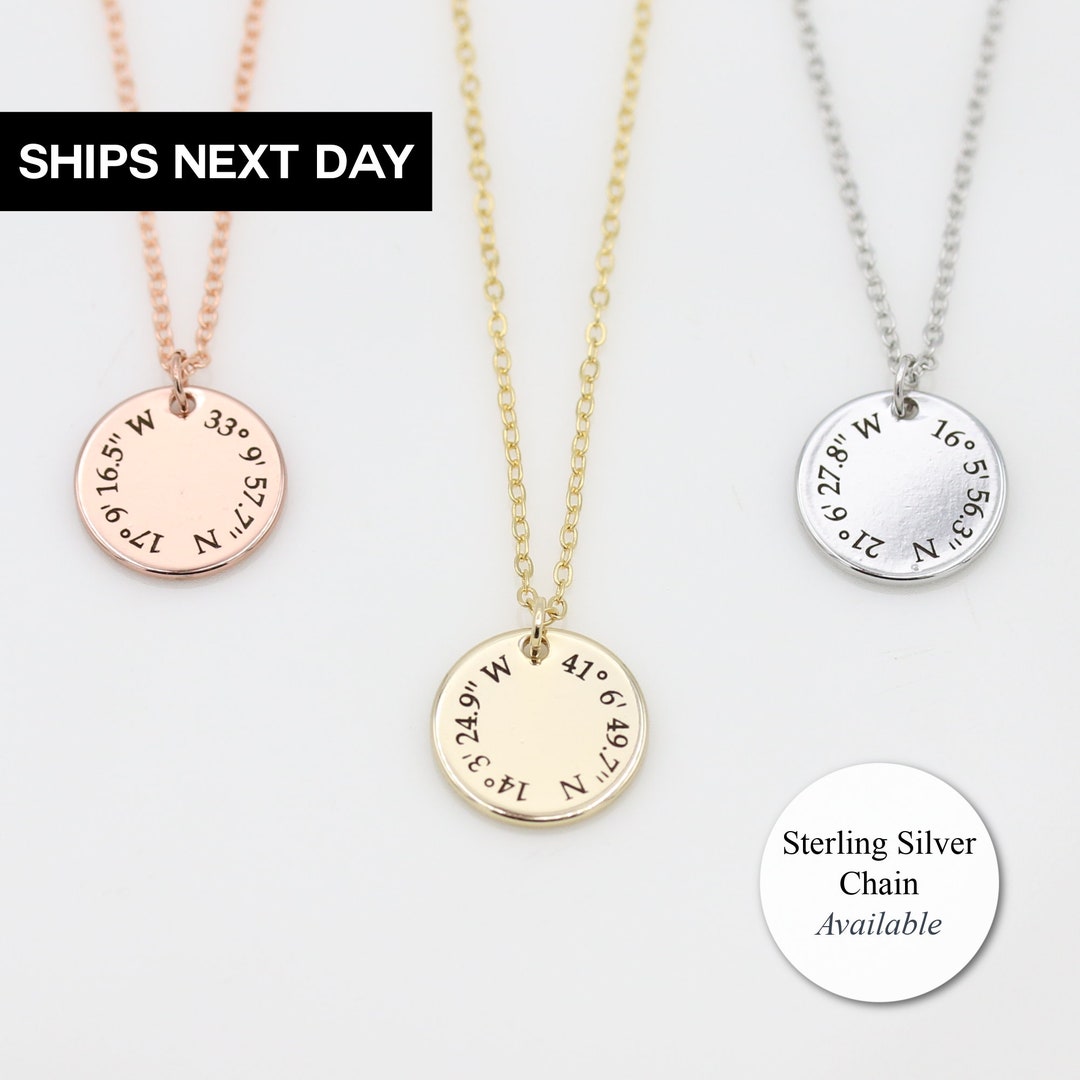 Dainty Custom Coordinate Necklace Sterling Silver, Long Distance Gift ...