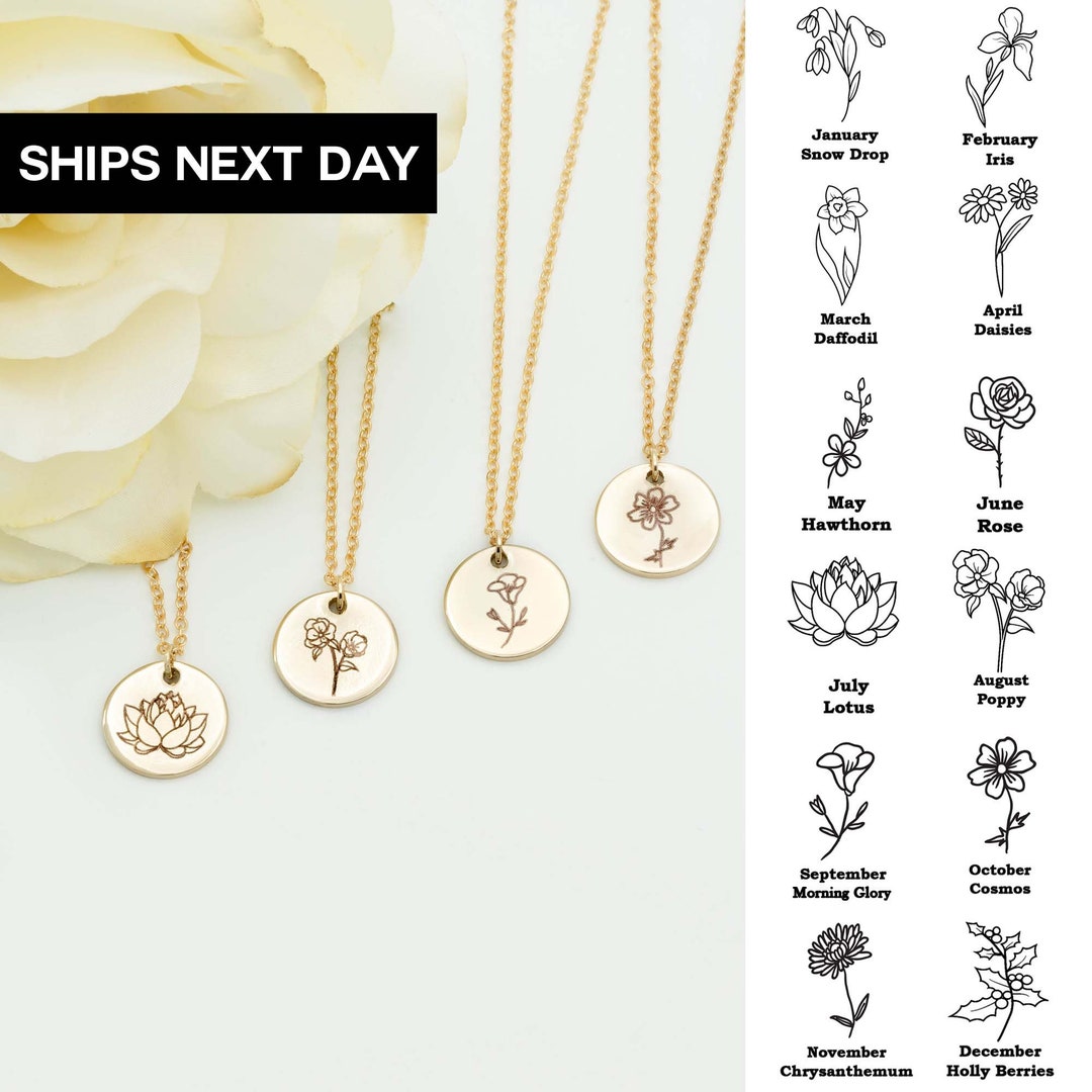 Custom Birth Flower Gift, Birth Month Flower, Birth Flower Necklace ...