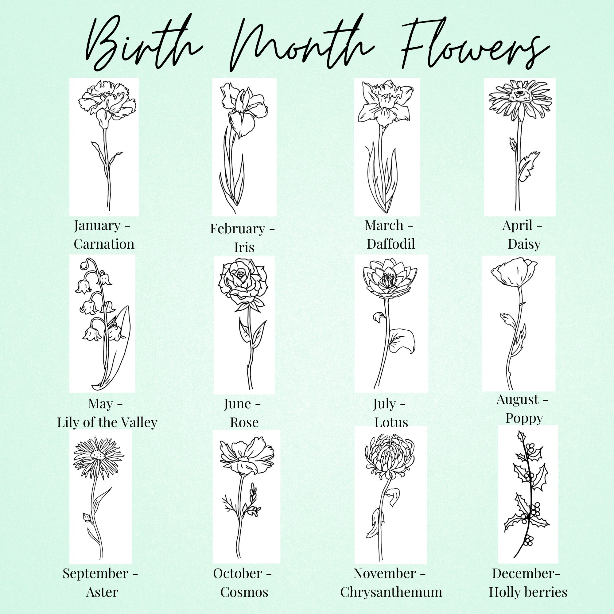 Custom Birth Flower With Birthstone Necklace Birth Flower | Etsy