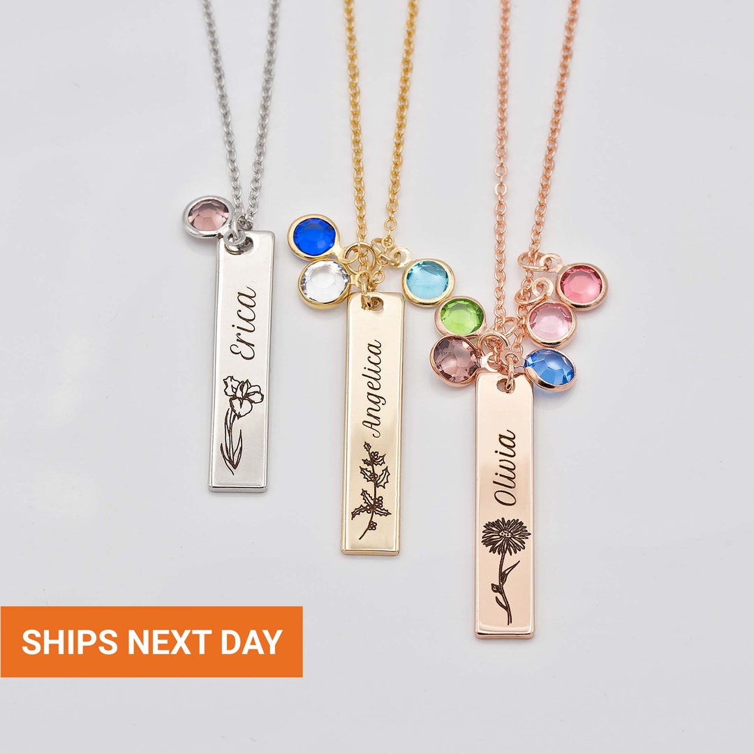 Custom Birth Flower With Birthstone Necklace Birth Flower - Etsy