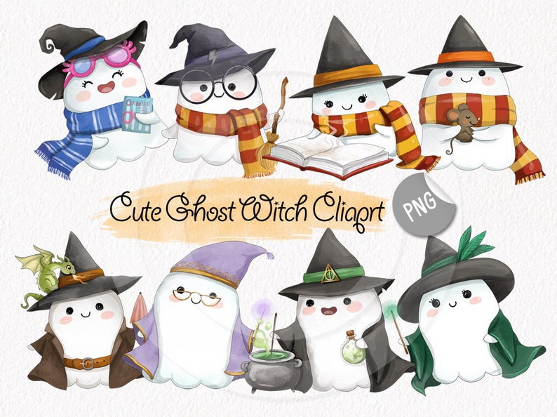 Cute Ghost Witch Halloween Clipart PNG Files Instant - Etsy