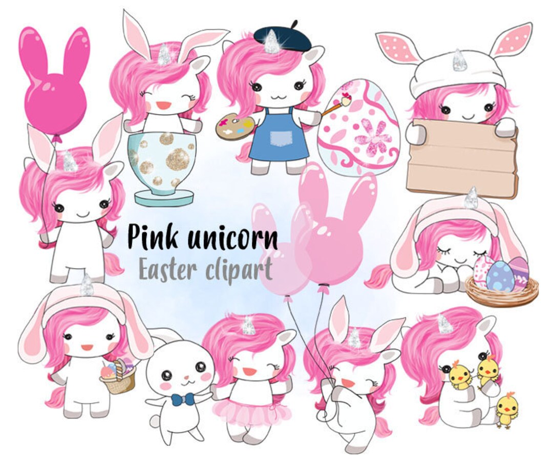 Unicorn Pink Hair, Easter Unicorn Clipart Instant Download PNG File 300 ...