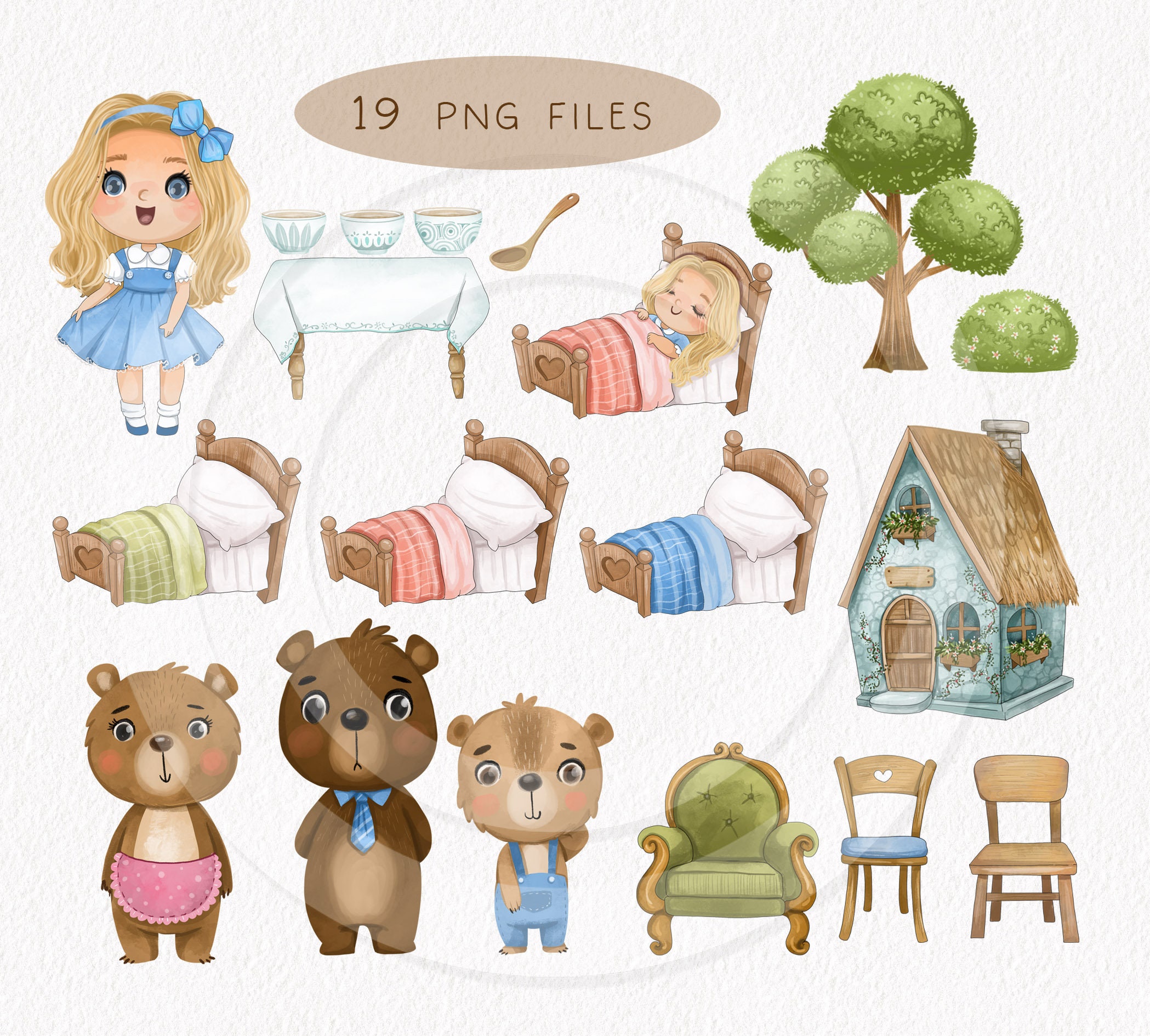 Ricitos de Oro y los tres osos clipart set descarga - Etsy México