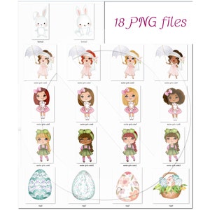 Cute Easter Girls Clipart Instant Download PNG File 300 Dpi - Etsy