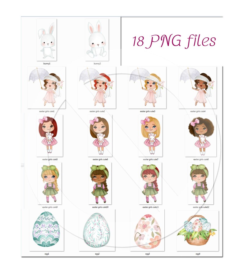 Cute Easter Girls Clipart Instant Download PNG File 300 Dpi - Etsy