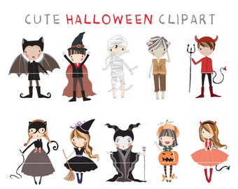 Cute Halloween Girls Clipart Set2 Instand Download PNG File - Etsy