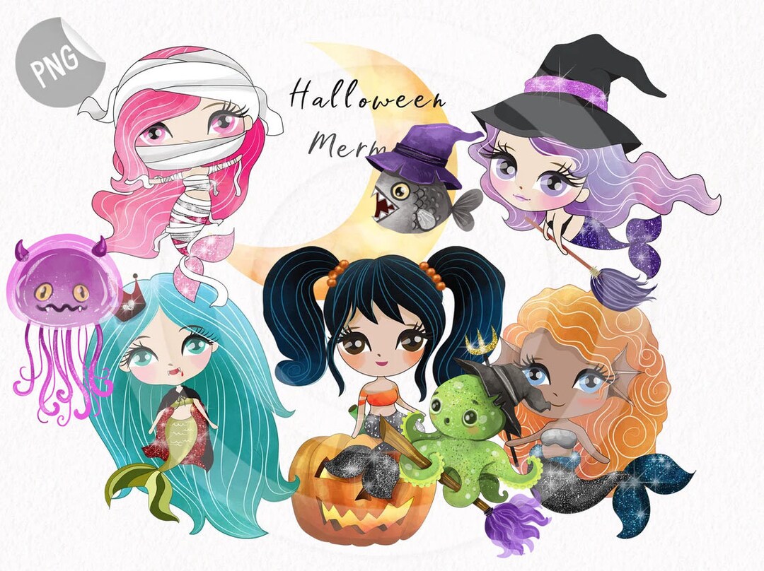 Halloween Mermaids Clipart PNG Files Instant Download PNG File - Etsy