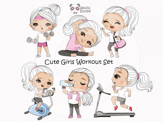 Cute Girls Workout Set Exercise Clipart Instant Download PNG - Etsy