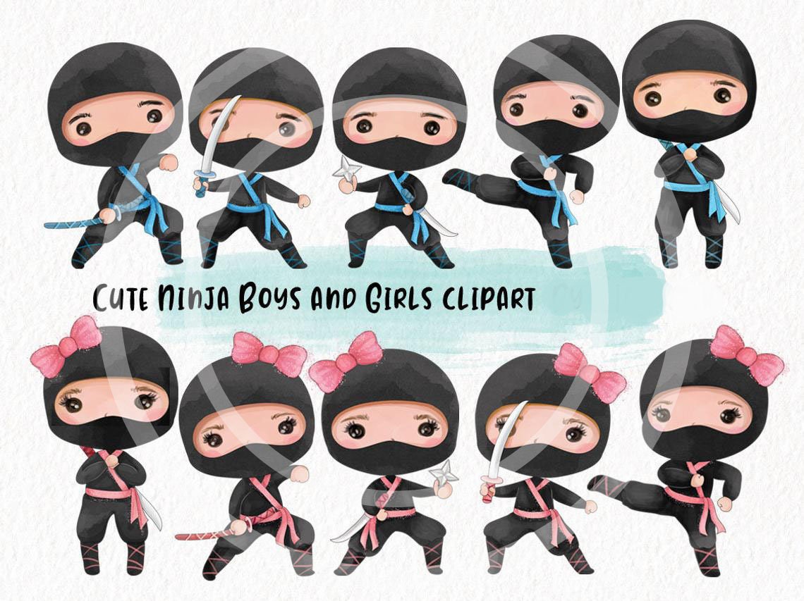 Cute Ninja Boys and Girls Clip Art Instant Download PNG File - Etsy
