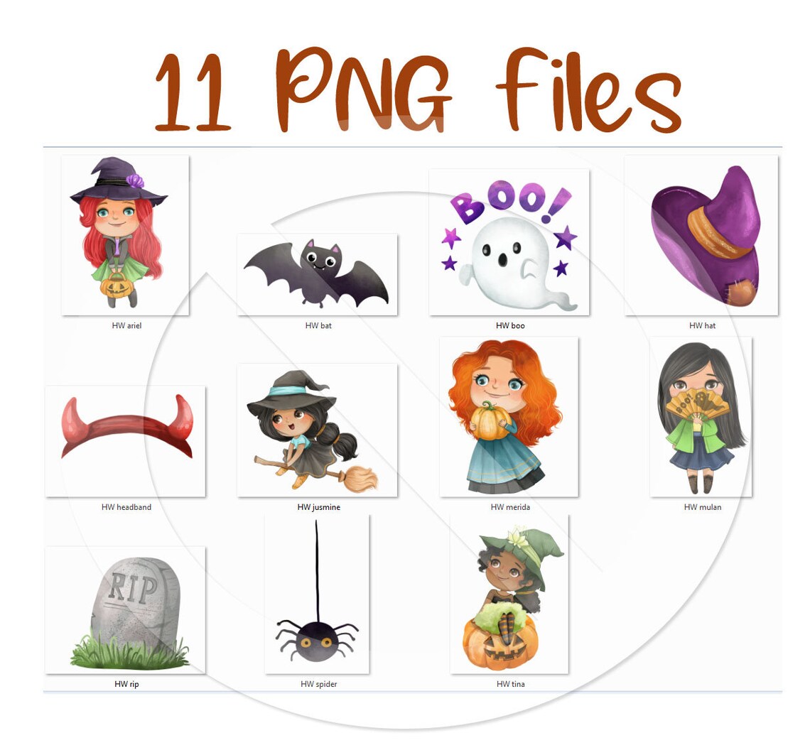Cute Halloween Girls Clipart Set2 Instand Download PNG File - Etsy