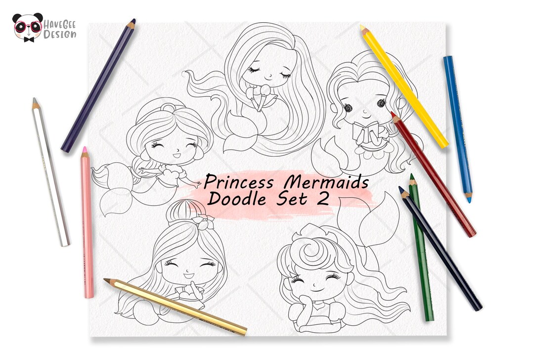 Princess Mermaids Doodle Clipart Set 2 Instant Download PNG - Etsy ...