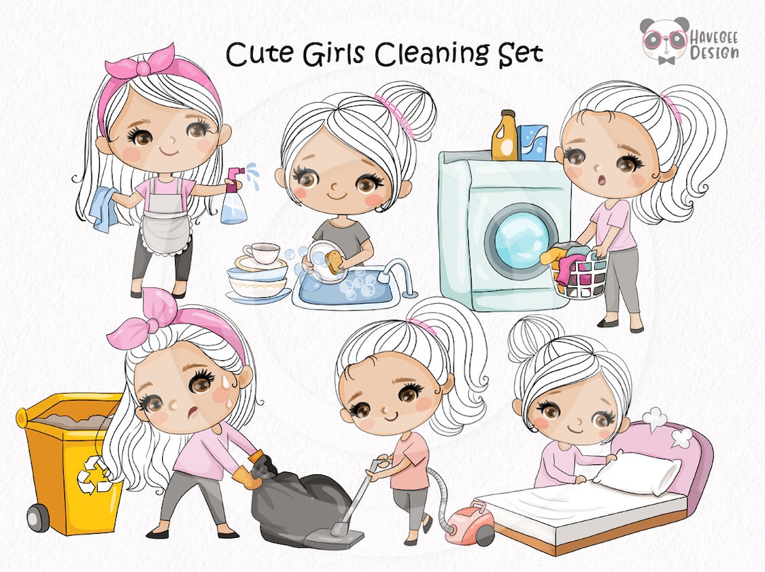 Cute Girls Cleaning Set Clipart Instant Download PNG File 300 Dpi - Etsy UK