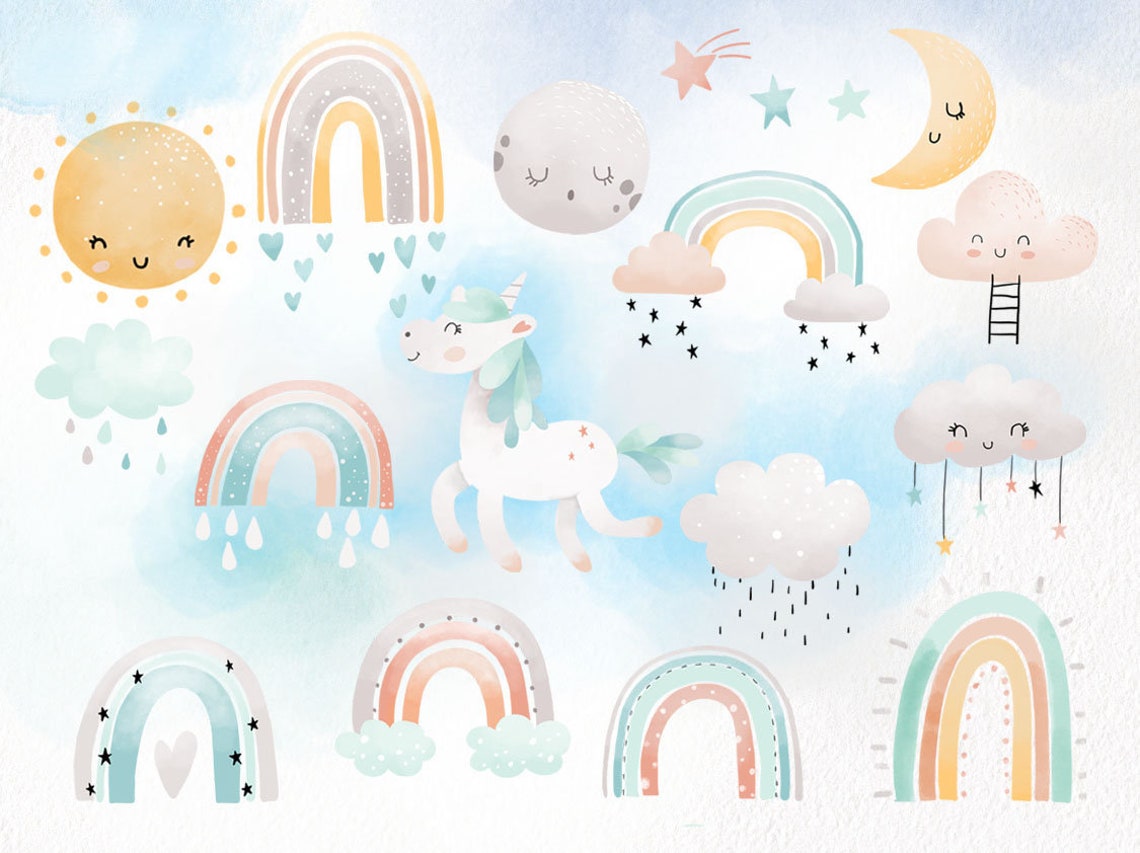 Pastel Rainbow Rainbow Water Color Clipart Instant Download - Etsy