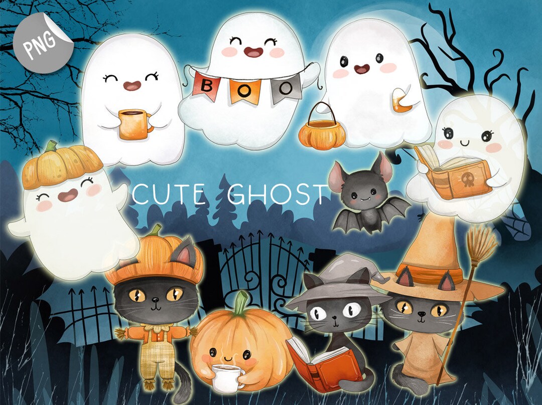 Cute Ghost , Halloween Clipart PNG Files Instant Download PNG File 300 ...