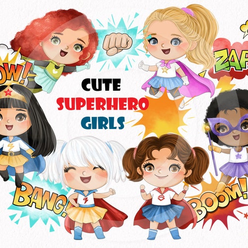 Cute Girl Superhero Clipart Bundle Super Heroes PNG File 300 - Etsy