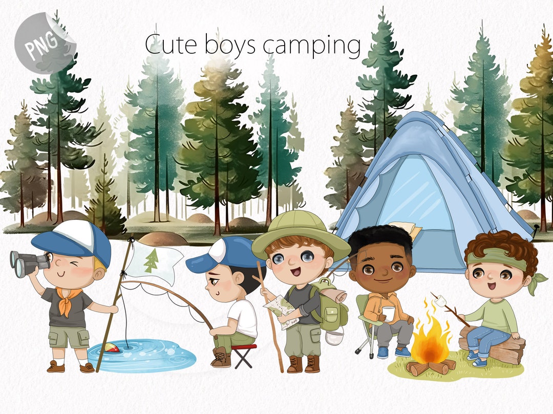 Cute Boys Camping Clipart Instant Download PNG File 300 Dpi - Etsy