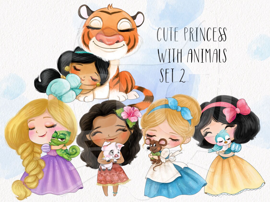 Cute Princess With Animals Clipart Set 2 Instant Download PNG - Etsy